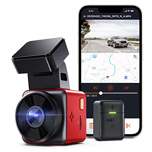 Vantrue E1 2.7K WiFi GPS Mini Dash Cam 1944P Voice Control 1.54" LCD Front Red Car Camera with Free APP, Night Vision, 24 Hours Buffered Motion Parking Mode, Wireless Controller, Support 512GB Max