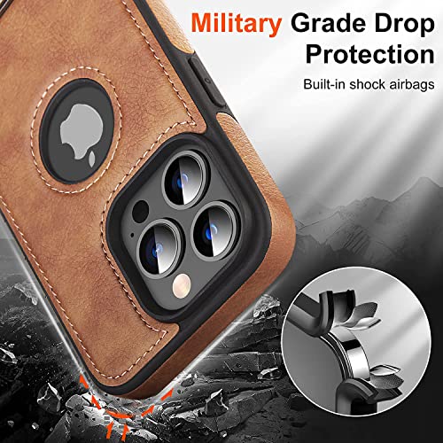 WTCASE for iPhone 14 Pro Max Leather Case, Thin Flexible Soft Grip Luxury Vgean Cover for Men, Protective Slim Kickstand Shockproof Phone Cases Compatible with iPhone 14 Pro Max(2022) 6.7" (Brown)