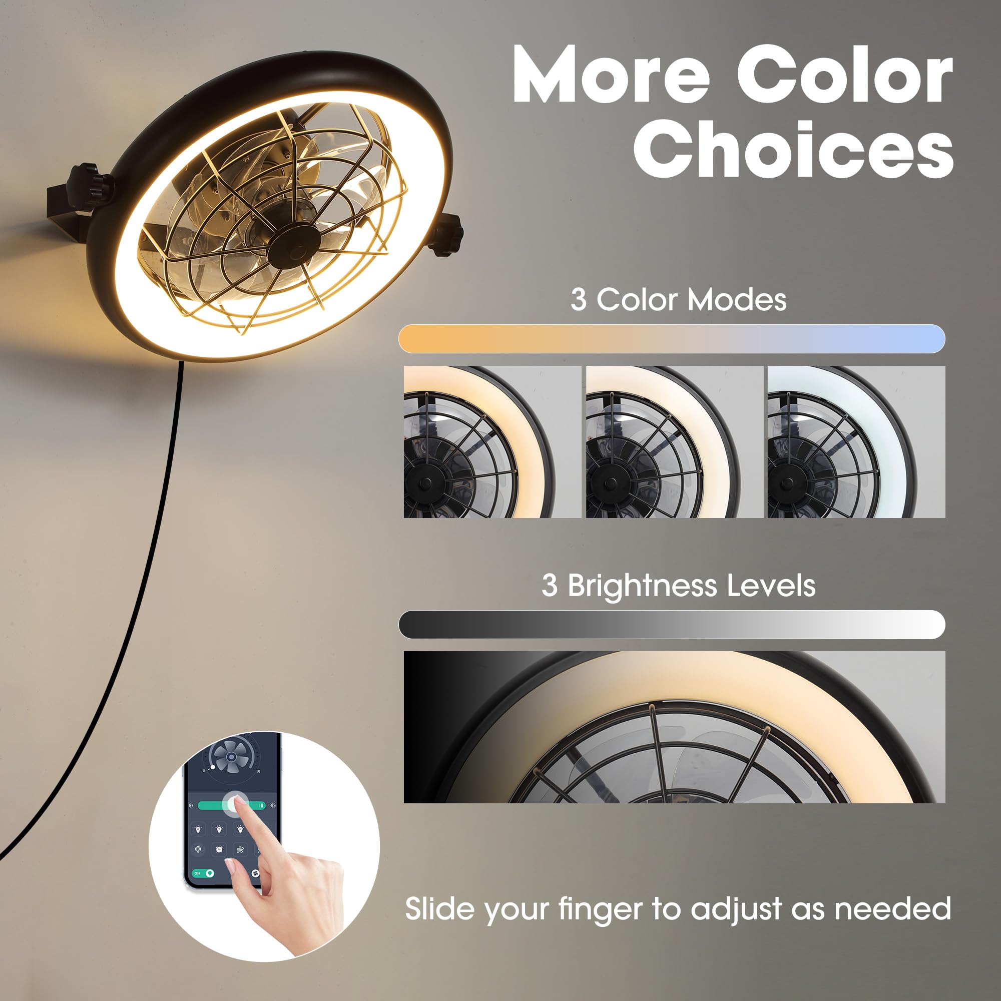 Wall Mount Fan 16" Wall Ceiling Fan with Lights and Remote, 6-Speed, LED Light, Timer, Industrial Wall Mounted Fan for Bedroom, Tool Room, Garage, Warehouse, Workshop, Covered Patios