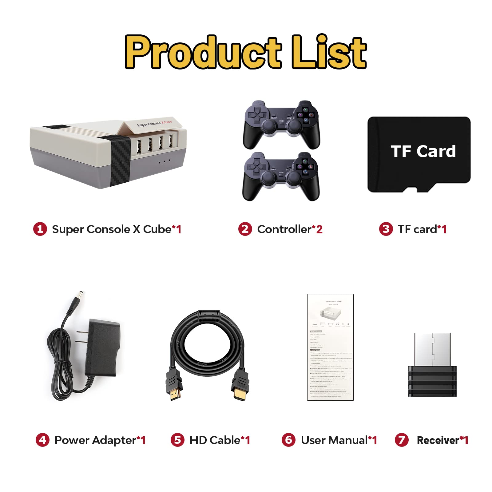 Kinhank Super Console X Cube Retro Game Console with 90000+ Classic Games, TV & Game System in 1,Video Game Console Supports 4K HD/AV Output, with 2 Wireless Game Controllers(64G)