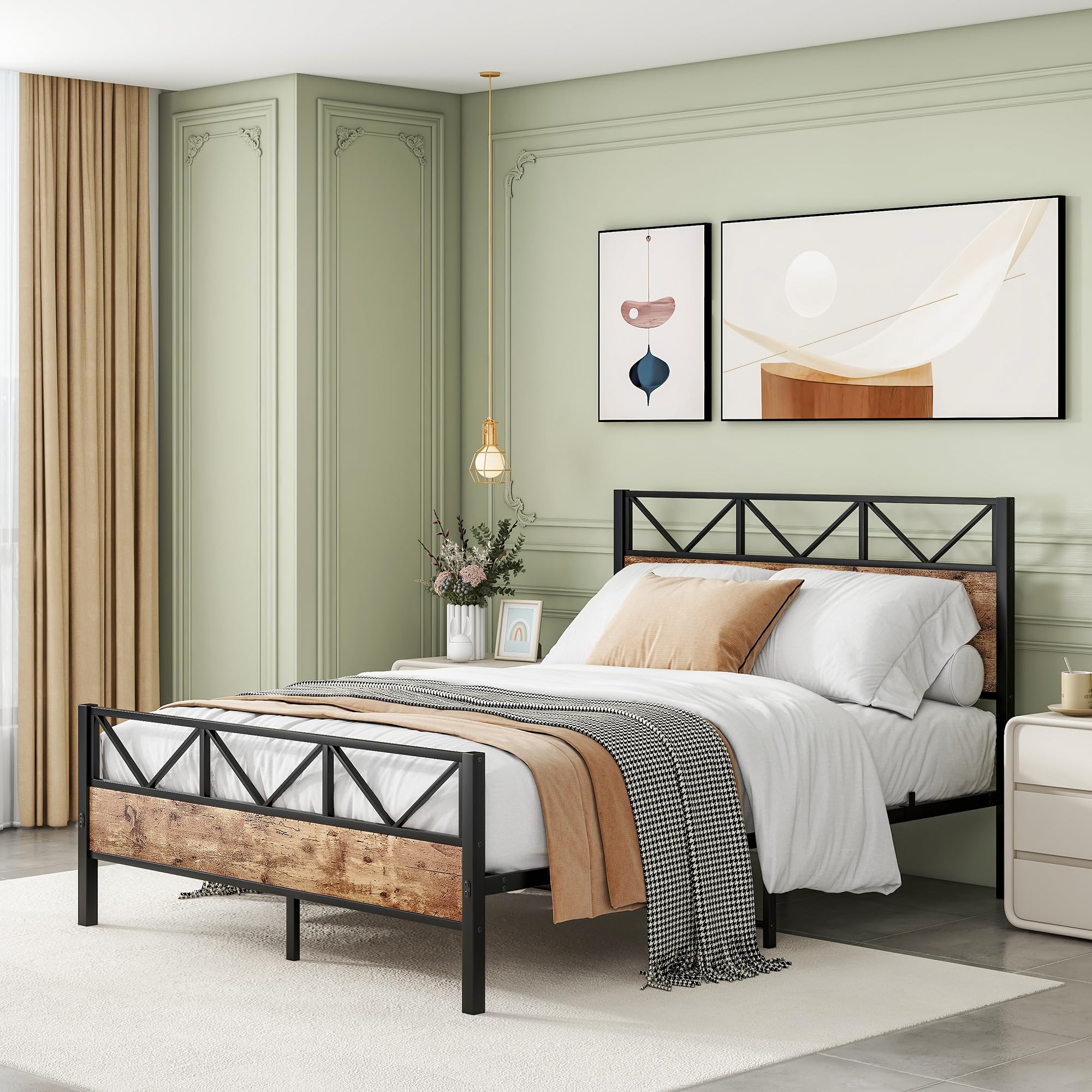 HOJINLINERO Queen Bed Frame with Tall Wood Headboard/Platform Bed Frame Queen No Box Spring Needed/Enhanced Support Leg Mattress Foundation/Noise Free/Easy Assembly/Black