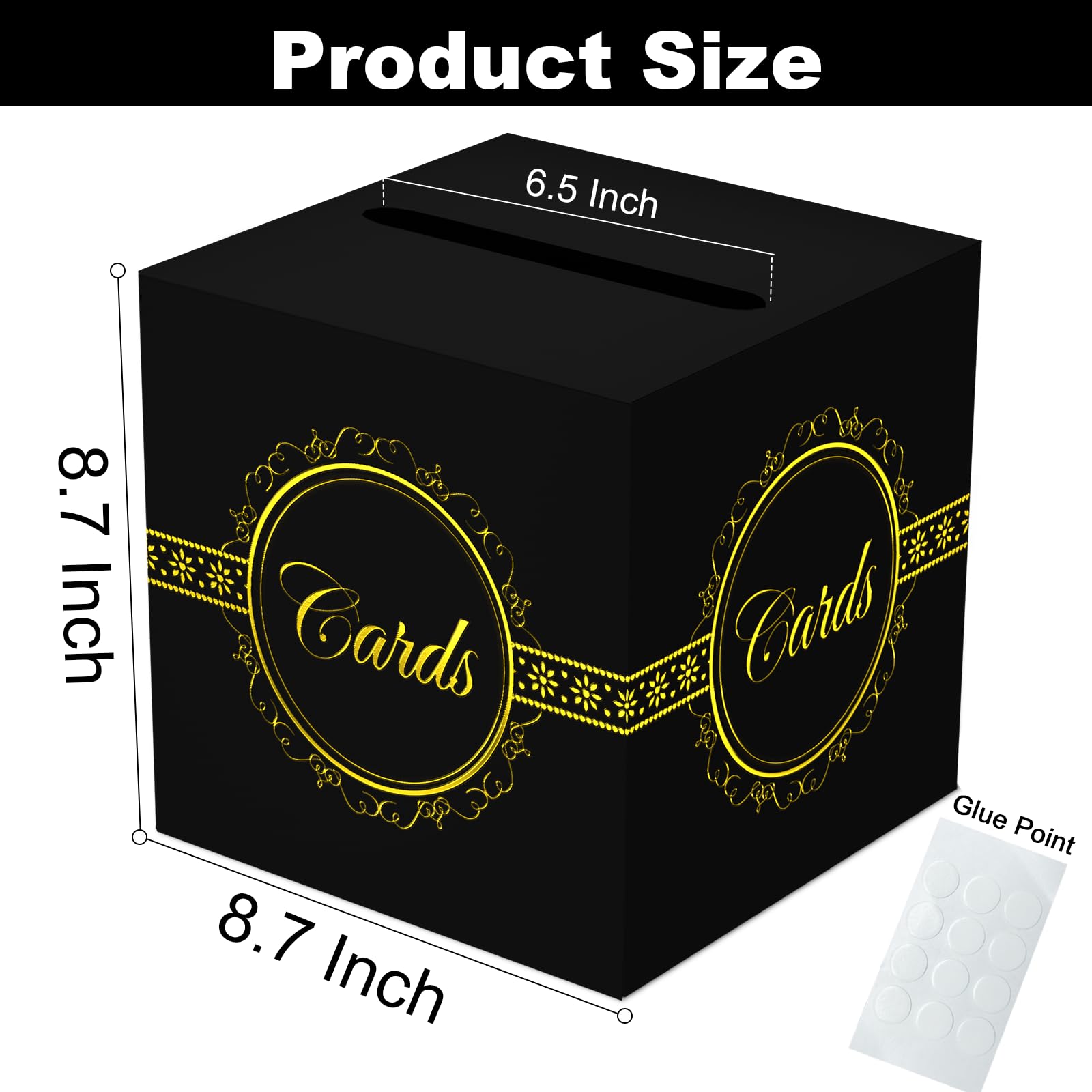 WNINK Black Card Box with Gold Foil Design, Gift Cards Receiving Box for Birthdays Party, Wedding Receptions, Bridal & Baby Showers, Graduations, Retirements, Anniversaries