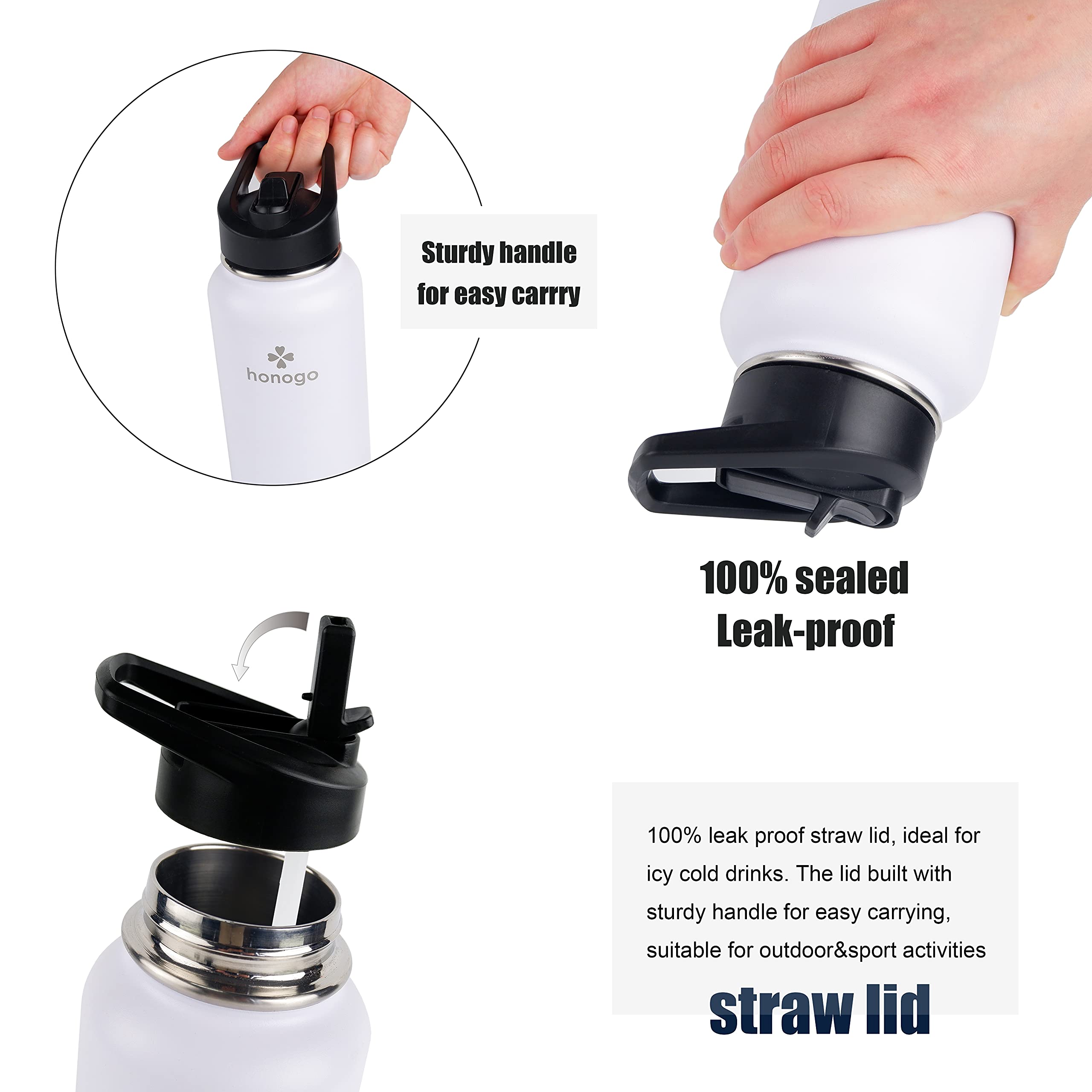 Honogo Replacement Straw Lid and Spout lid for Hydro Flask, Takeya Wide Mouth Water Bottles, Fits 18 oz, 20 oz 32 oz, 40 oz, 64oz Thermoflask Lids Accessories Compatible with Simple Morden Iron Mira