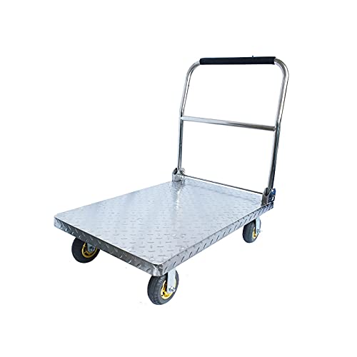 Platform Truck Push Dolly Push Cart Stainless Steel Trolley Heavy Duty Load Capacity Platform Truck with Foldable Handle and Silent Swivel Wheels for, 660lb