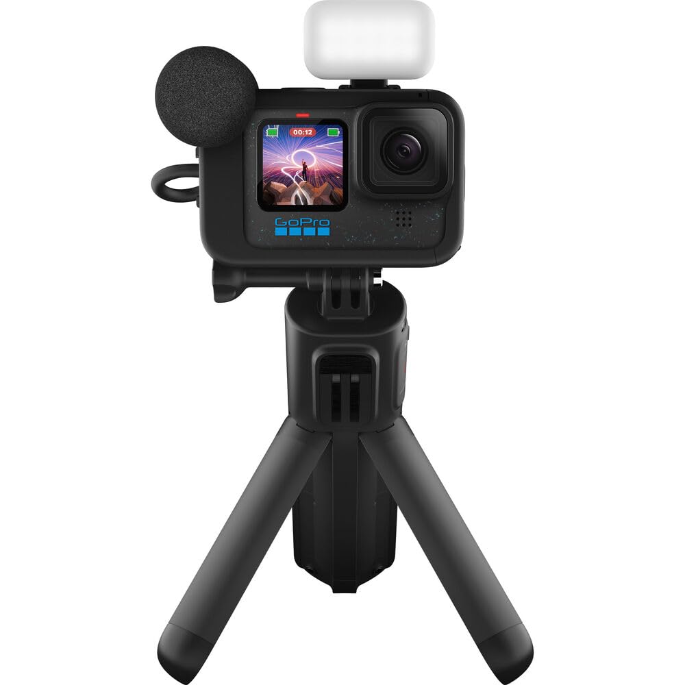 GoPro HERO12 Black Creator Edition - includes Volta (Battery Grip, Tripod, Remote), Media Mod, Light Mod, Enduro Battery - Waterproof Action Camera + 64GB Card & 50 Piece Accessory Kit - Bundle