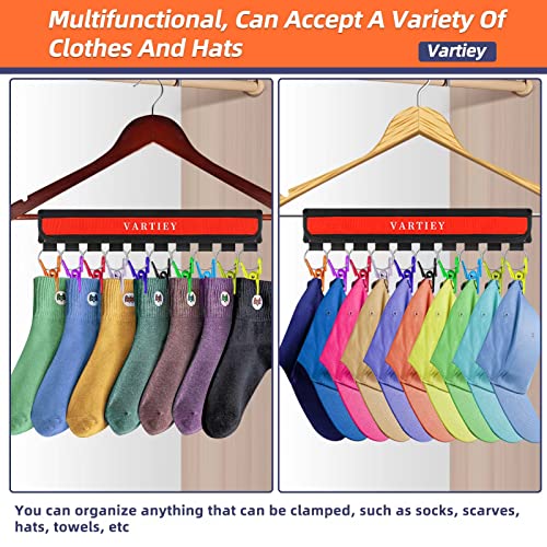 Vartiey Hat Rack Organizer, baseball cap organizer,Cap Organizer Holder for Hanger & Room Closet, Multifunctional Baseball Cap Organizer Hanger Folding Travel Clothespins Hanger with 10 Clips