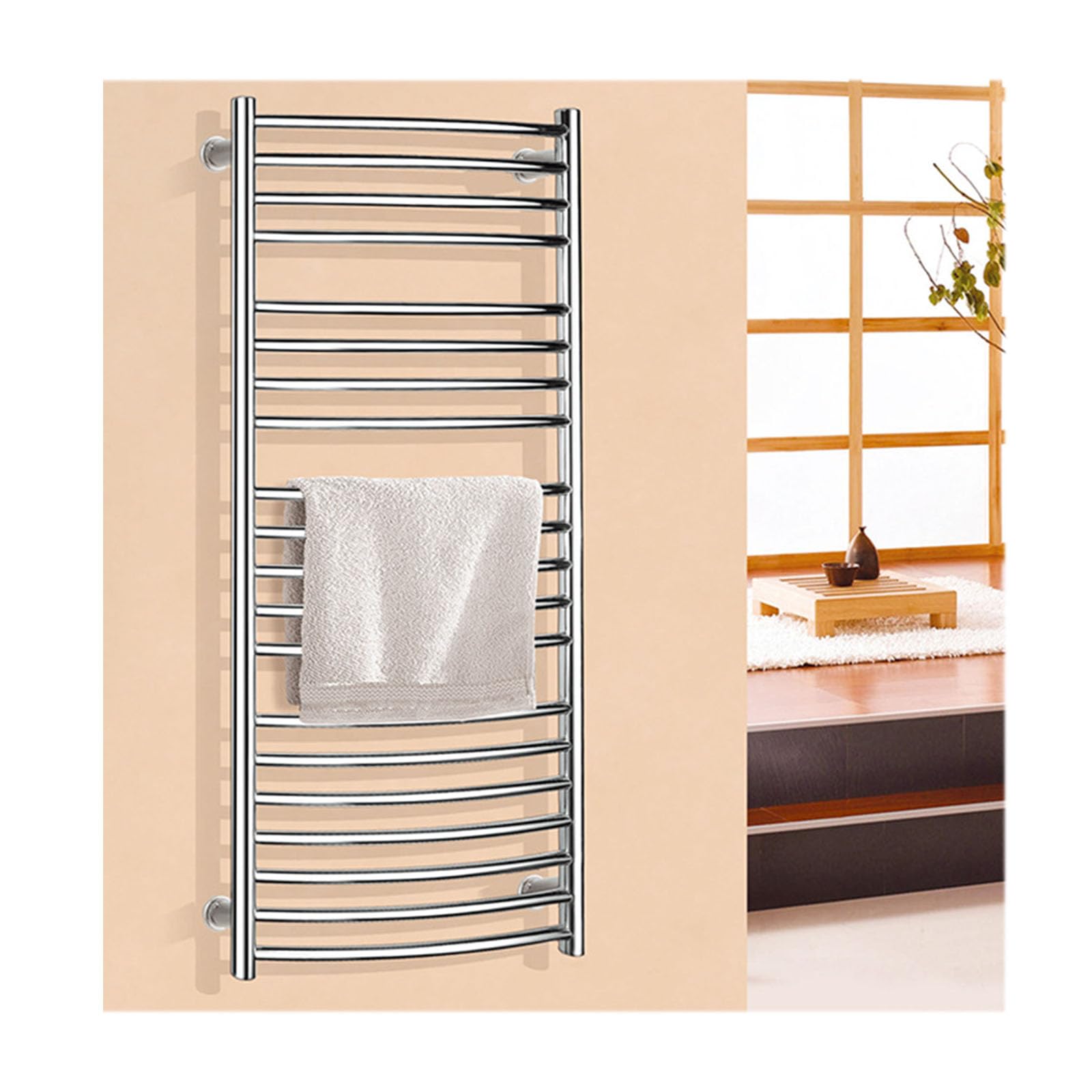 Wall Mounted Heated Towel Rack for Oversized Towels Bathrobes and Blankets,Fast Heating Heated Drying Rack,Towel Warmer Stainless Steel,Black,Plug in Left (Silver Hard Wired)