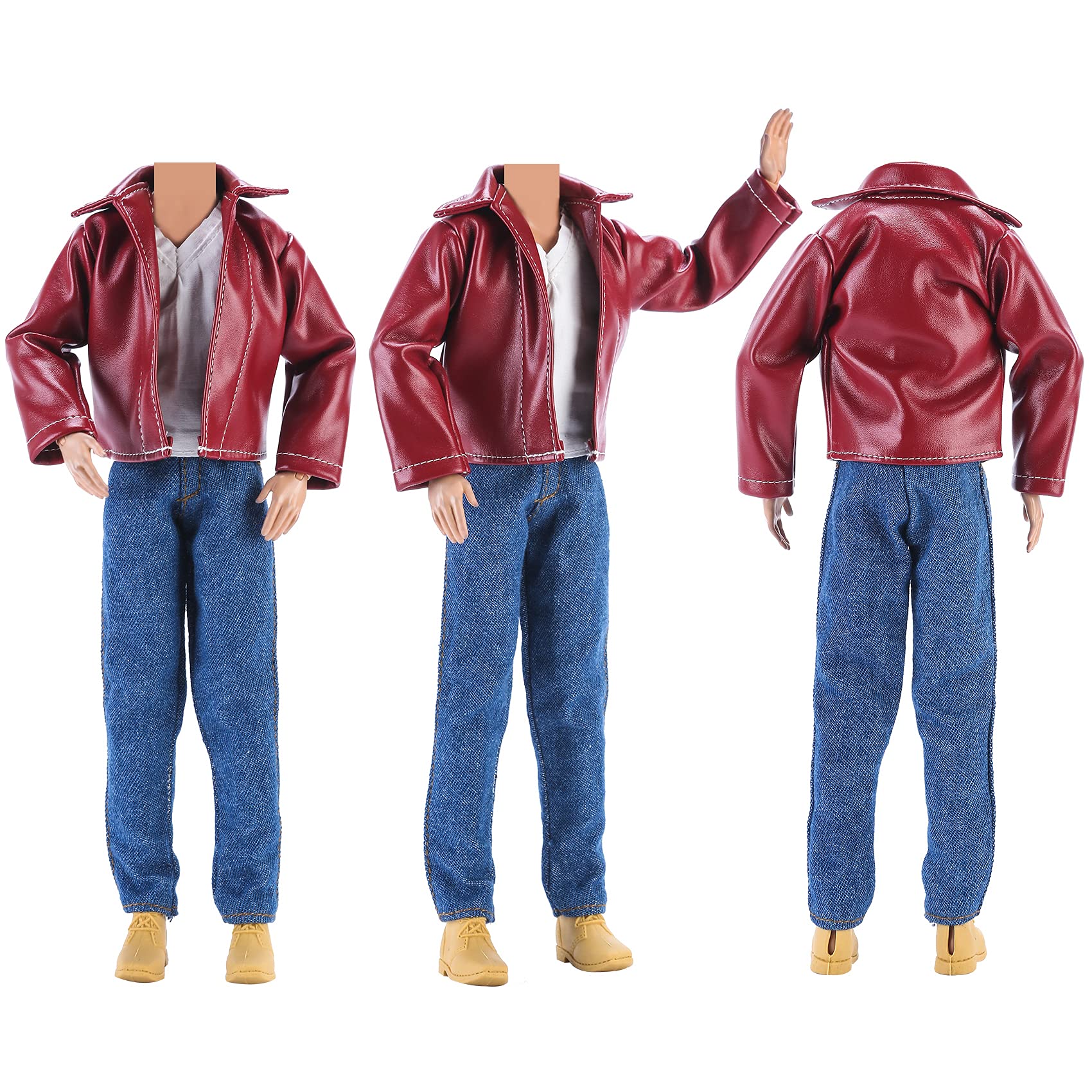 YAMASO Leather Coat Suit Pack,Cool Wild Motorcycle Style Couple Clothes for 11.5″ Girl Dolls and 12″ Boy Doll(Doll and Motorcycle not Included)