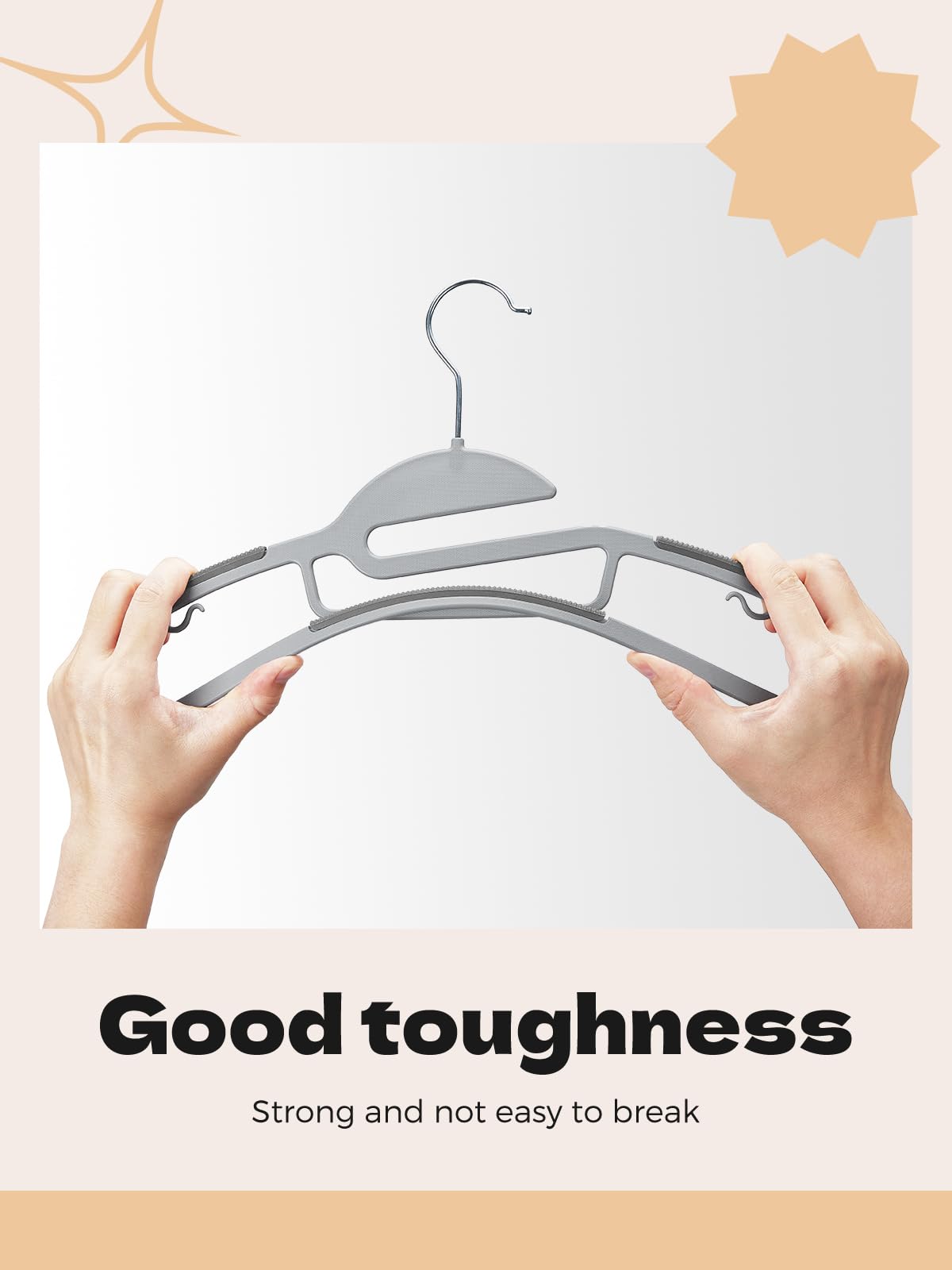 HOUSE DAY Grey Plastic Hangers 50 Pack, Slim Clothes Hangers Space Saving, Non Slip Hangers with Rubber Pads, Sturdy Coat Hangers for Closet, S-Shaped Hangers for Shirt, Suit, Pant, Skirt
