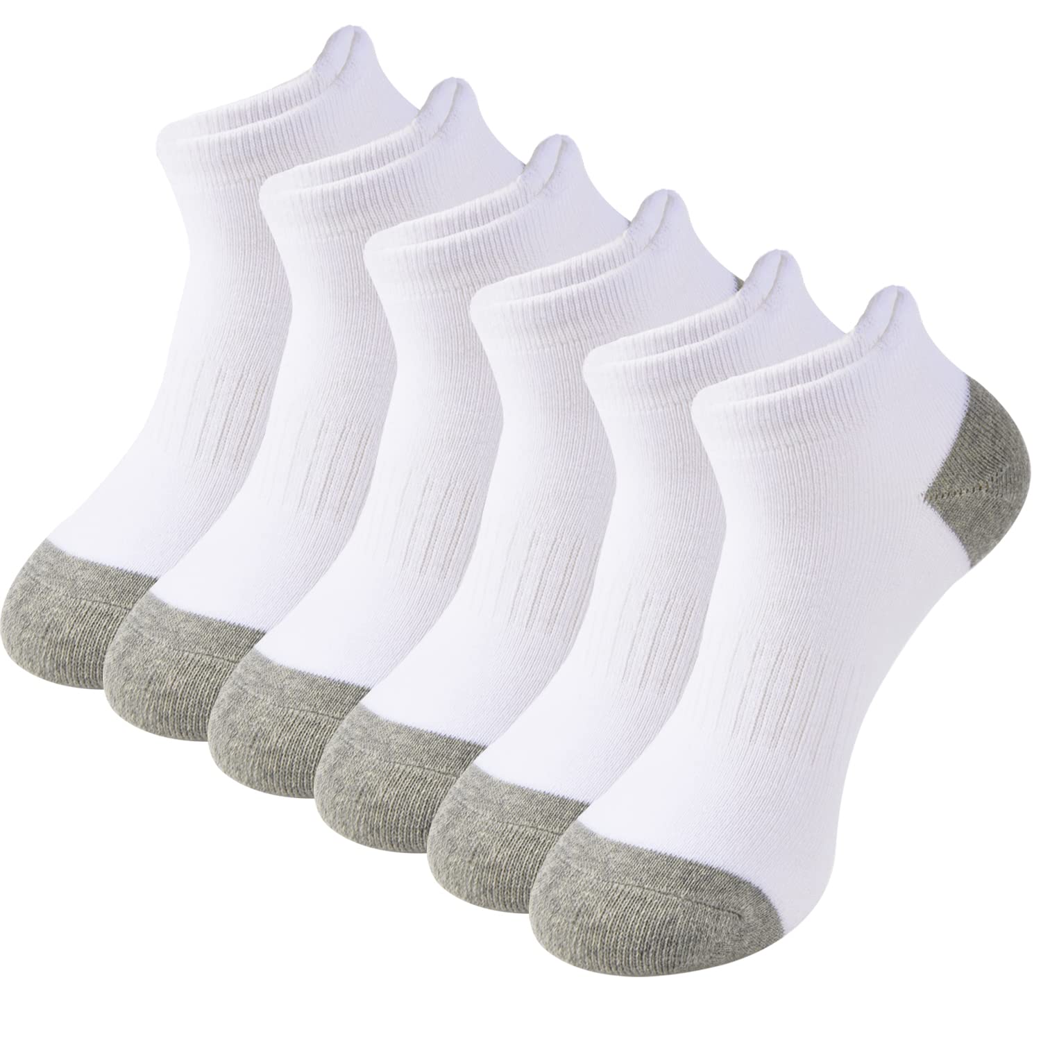 Marchare Boys White Crew Socks Kids Athletic Socks With Cushioned Thick Cotton Socks White and Grey 6 Pack 7-10 Years