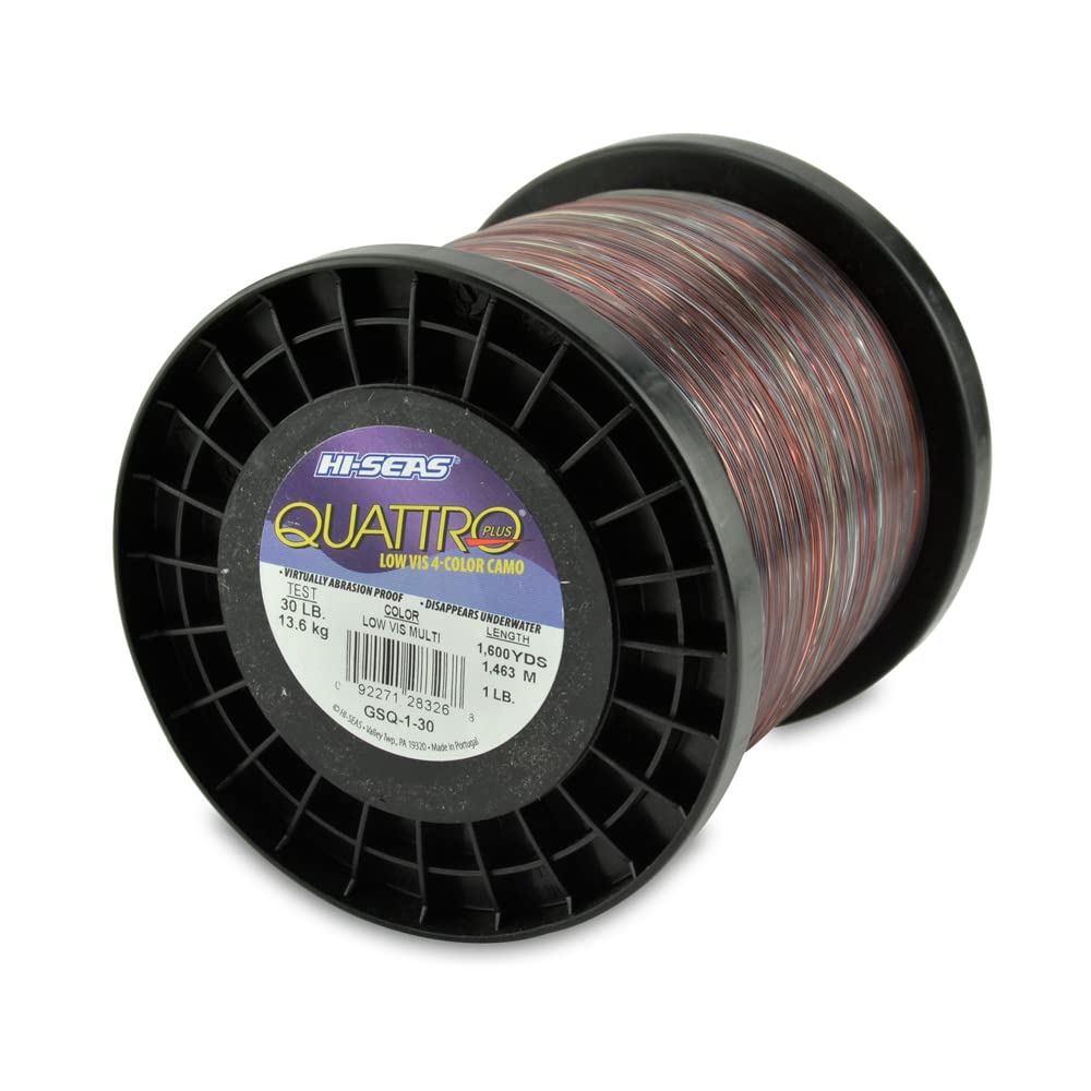 Hi-Seas Quattro Monofilament Line, 30 lb / 11.3 kg Test, 022 in / 0.55 mm Dia, 4-Color Camo, 1600 yd / 1463 m