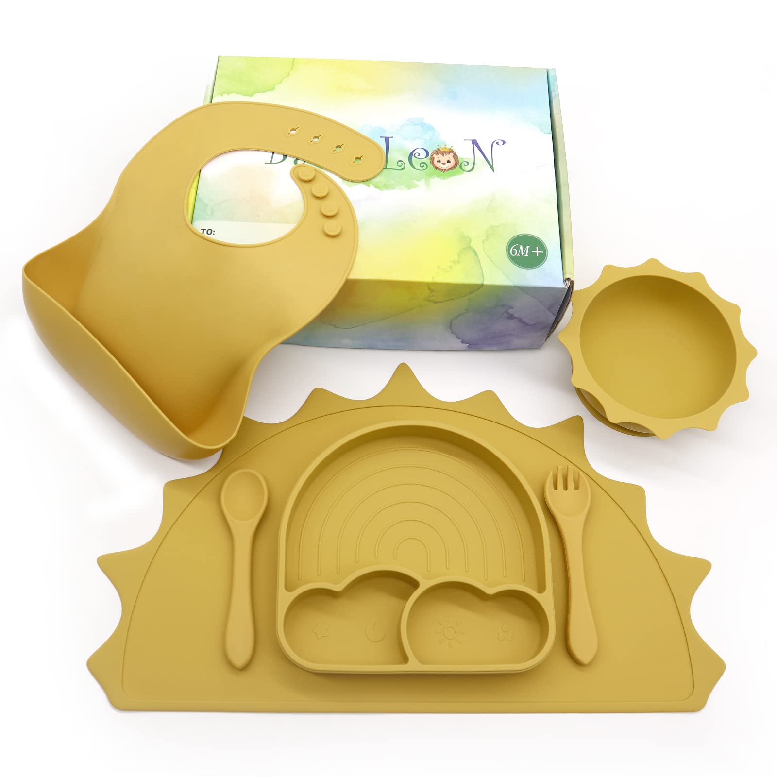Silicone Baby Feeding I Baby Led Weaning Complete Set- Toddler Plate and Bowl, Bib, Mat, Spoon and Fork (6-12 Months)