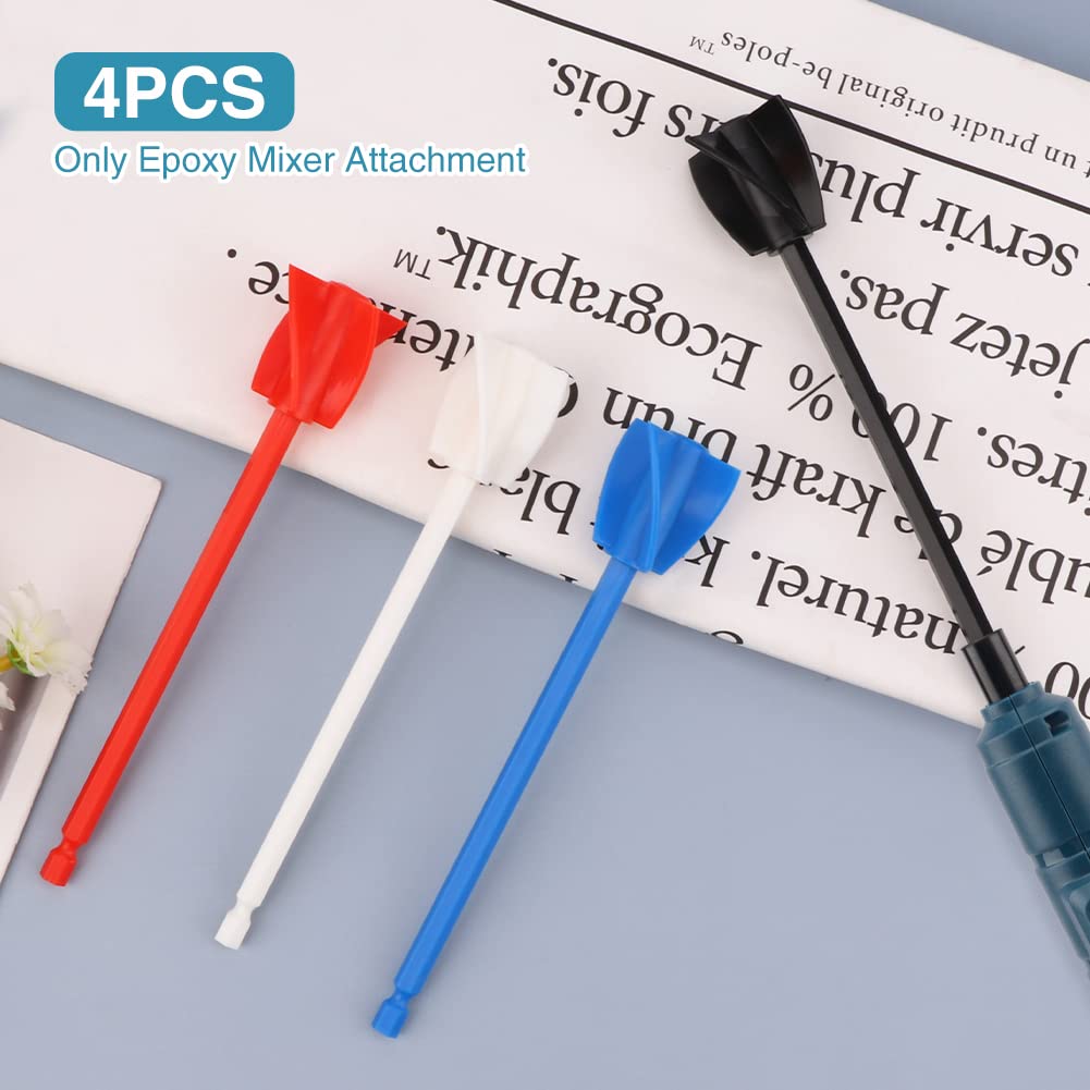 QOONESTL Resin Mixer Paddles, 4pcs Reusable Paint Mixer Epoxy Mixer Paddles, Multipurpose Mixer Drill Attachment for Resin, Paint, Silicone, Ceramic Glaze Mixing(Black+White+Red+Blue)