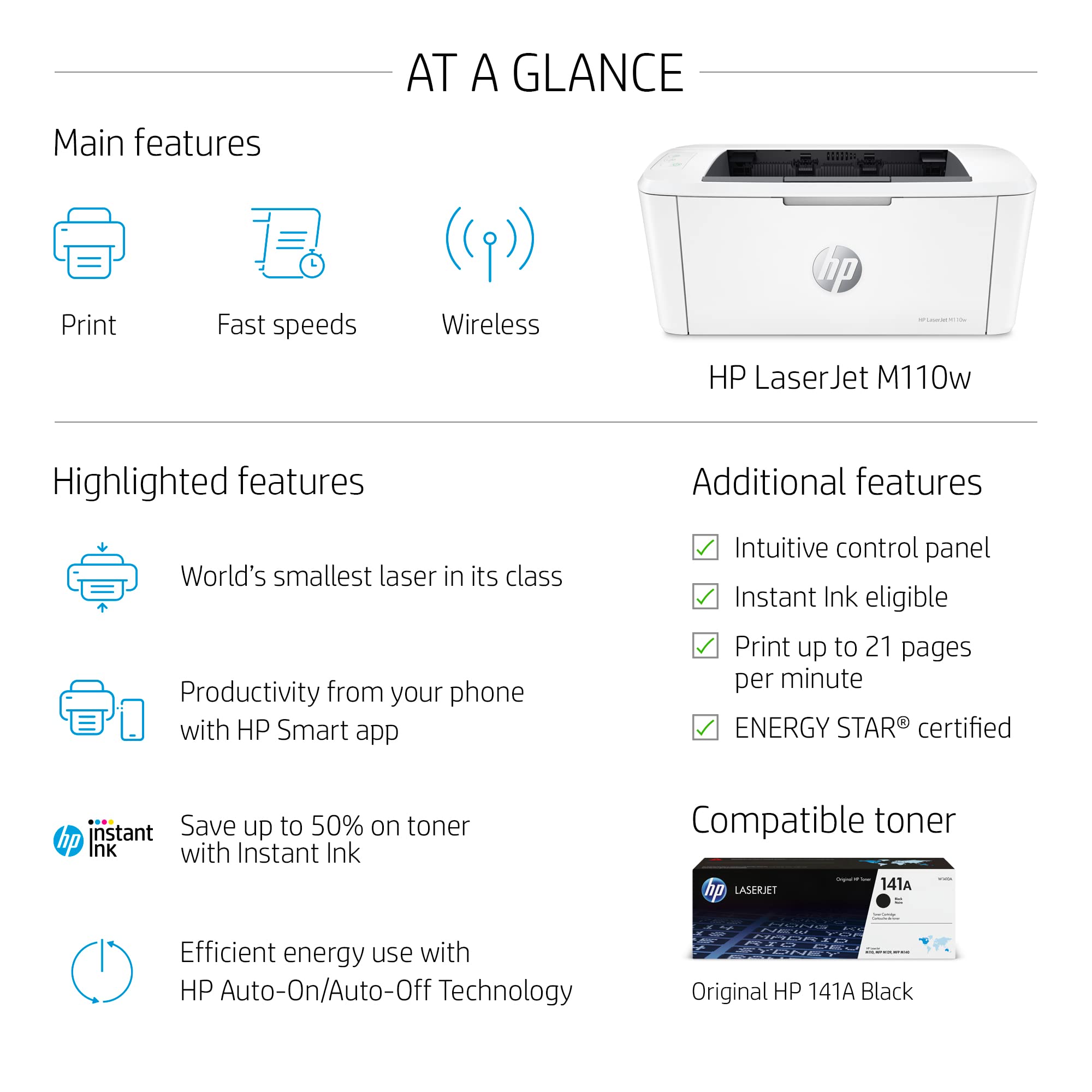 HP LaserJet M110w Wireless Monochrome Printer (7MD66F) (Renewed)