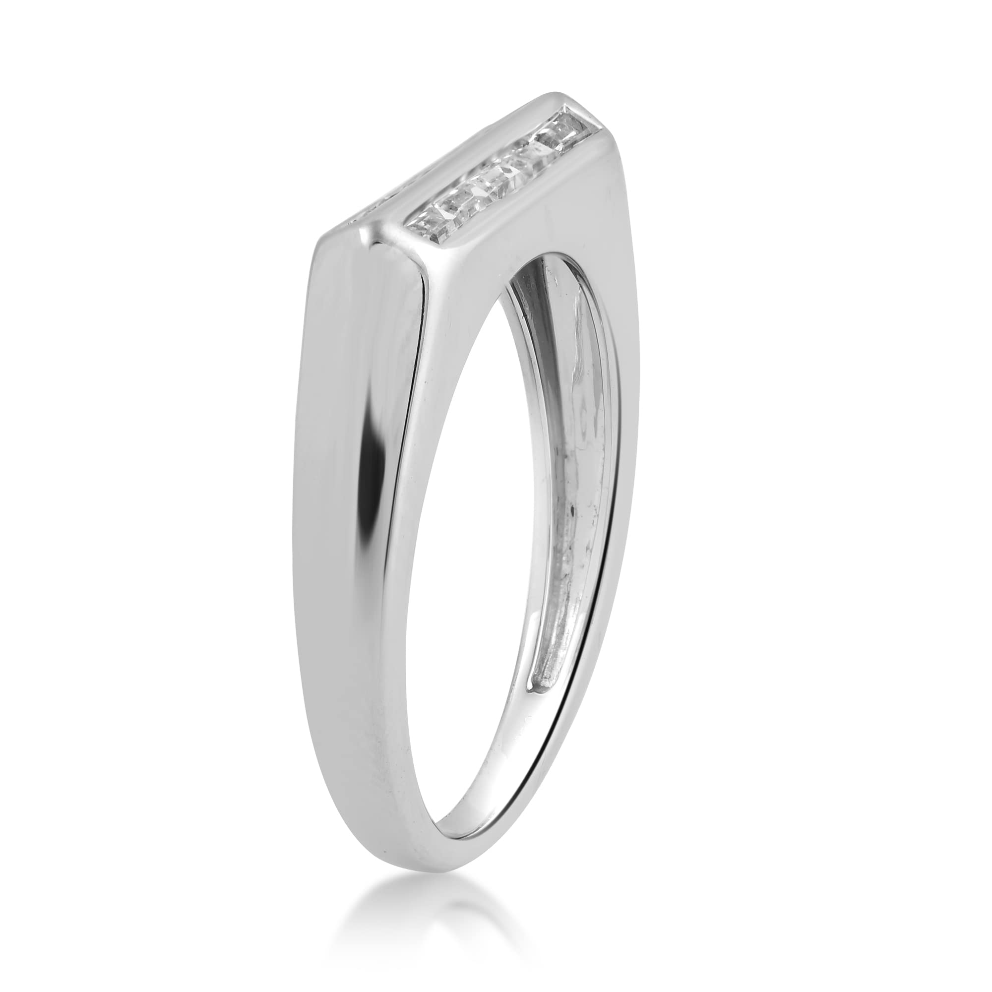 Jewelili Sterling Silver 2.5x1.25 MM Baguette and Round Created White Sapphire Engagement Ring, Size 7