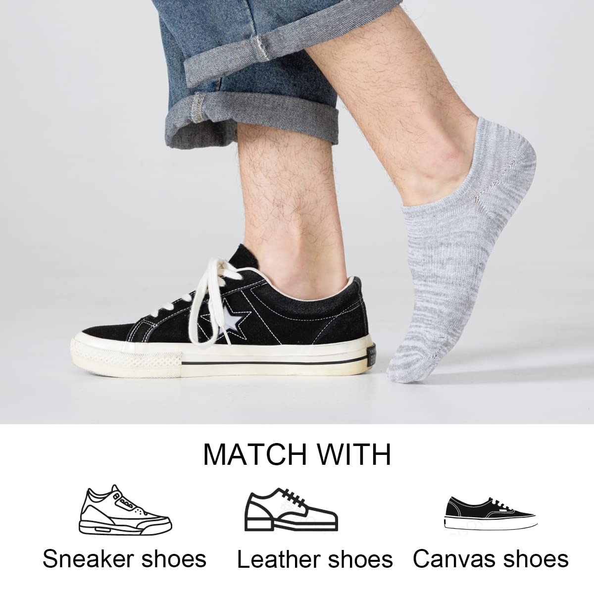 Marchare Men No Show Socks 8 Pairs Cotton Low cut Sneaker Ankle Socks Cushioned Crew Socks, Black/White Size 7-10