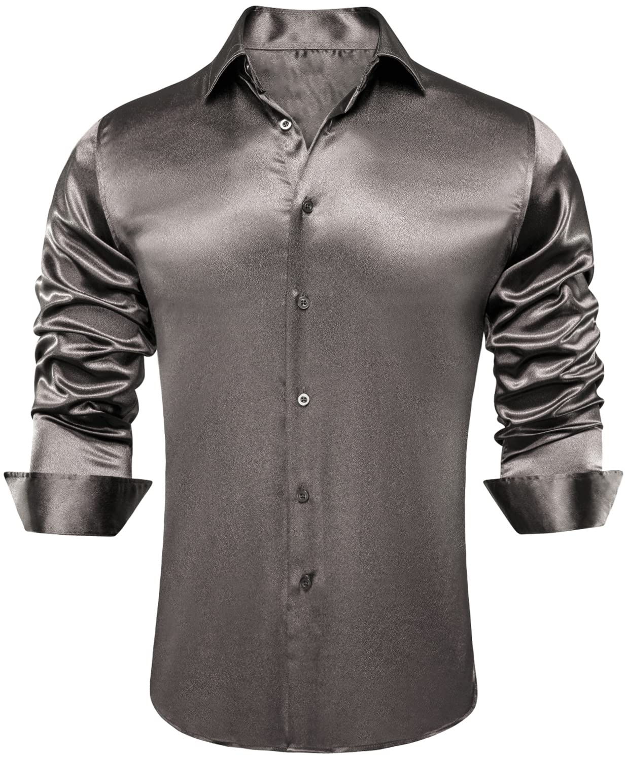 Hi-Tie Men's Solid Grey Long Sleeve Mint Green Dress Shirt Satin Silk Like Regular Fit Casual Button Down Shirts Party Prom