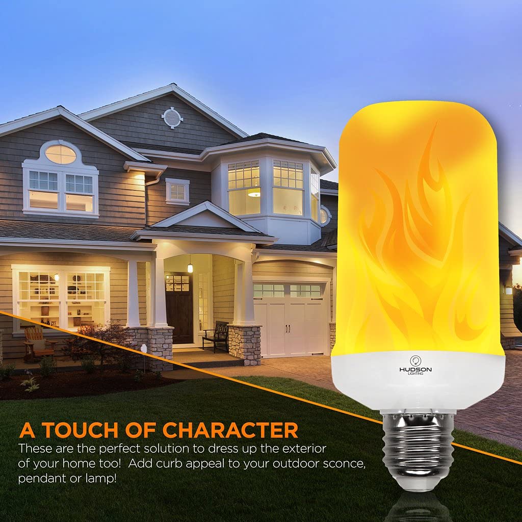 Hudson Flame Effect LED Flickering Light Bulbs (2 Pack) for Halloween - 3W Single Mode Upside Down fire Light LED Bulb - E26/E27 Standard Base Flame Bulb 200 Lumen for Indoor/Outdoor