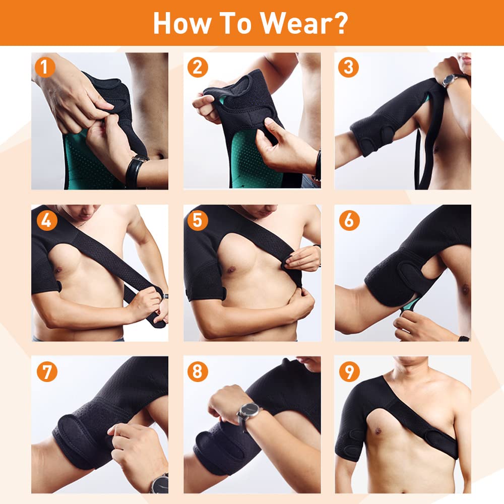 HUEGLO Right Shoulder Brace for Men,Torn Rotator Cuff Support Women Shoulder Stabilizer Brace for Shoulder Pain Relief