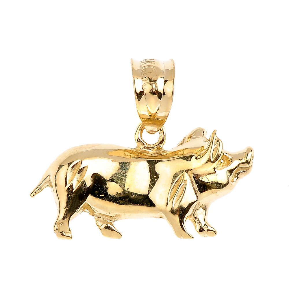 High Polish 10k Yellow Gold Pig Charm Pendant