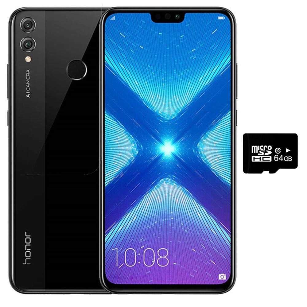 Honor 8X (64GB + 64GB SD) 6.5" HD, US + Global 4G LTE Dual SIM GSM Factory Unlocked Smartphone - International Version JSN-L23 (Black)