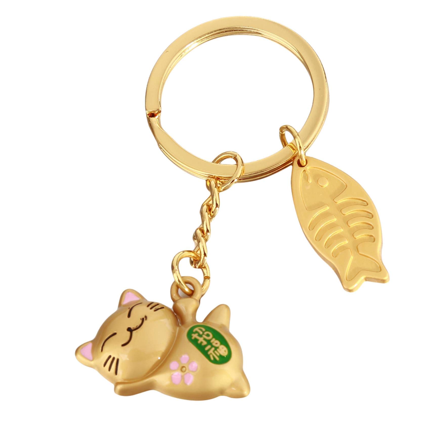 Kshcf Lucky Cat Keychain Cat Keyring Bag Cat and Fish Hanging Pendant Keyholder Ornaments New year decoration