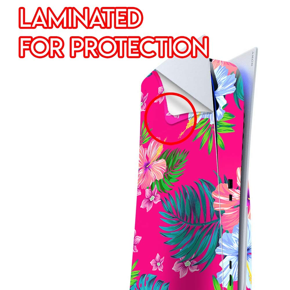 ITS A Skin Skins Compatible with Sony Playstation 5 Console Disc Edition - Protective Decal Overlay Stickers wrap Cover - Pink Neon Hibiscus Flowers
