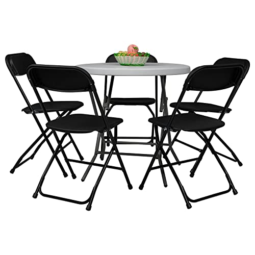 Husyop 5 Pack Plastic Folding Chair,Portable Stackable Seat with Frame 260lb, Commercial Chair for Wedding Party Picnic Event,Black