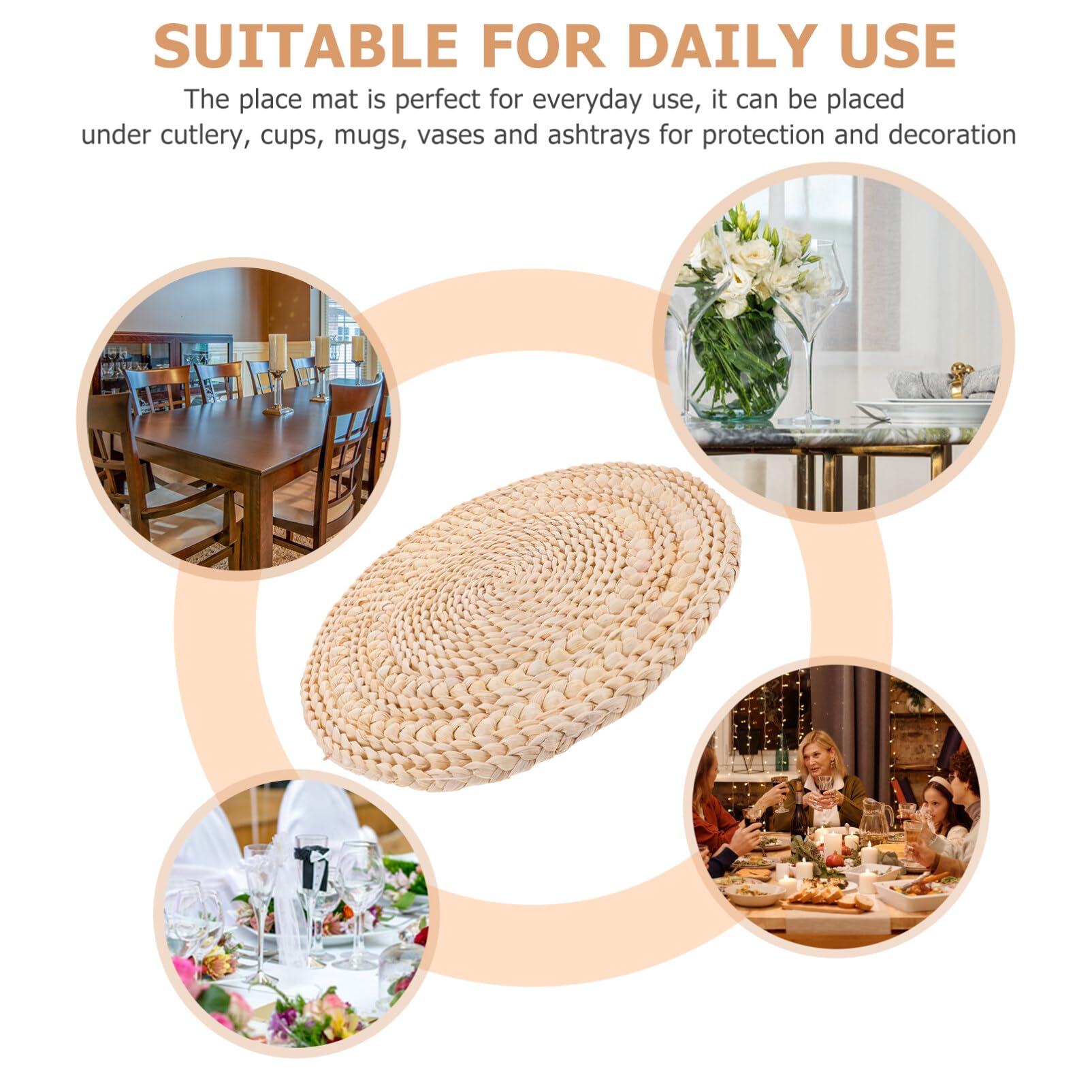 HEMOTON Straw Insulation Placemat Upholstery Trim Round Woven Placemats Indoor Mats Farmhouse Placemats Drinks Coasters Woven Cutlery Cushion - Placemat Hand Woven Placemat