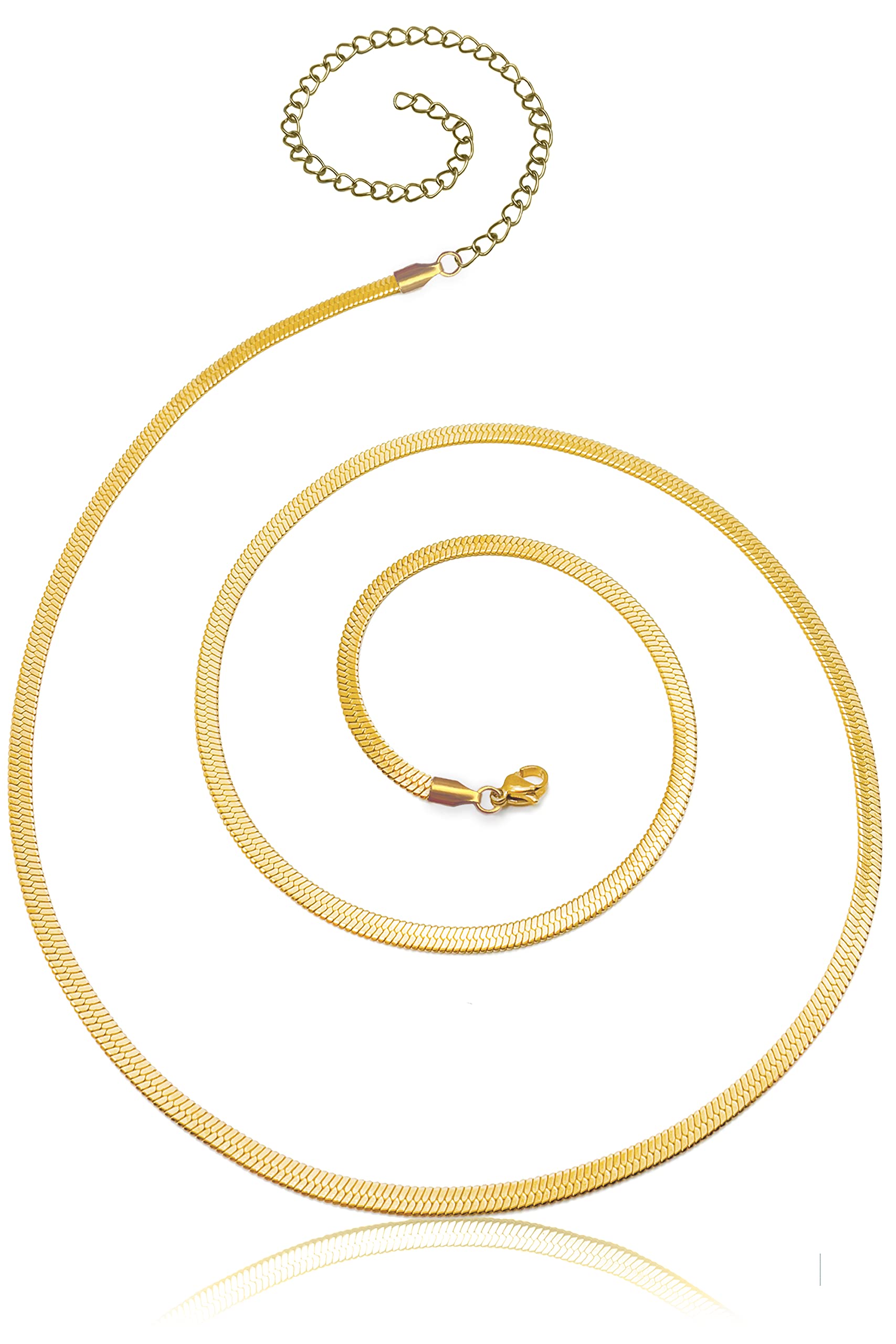 LUXSTRA Waterproof 18K Gold Waist-Chain | Three Sizes S, M, L Flat Snake Herringbone Belly Chain | Sexy Bikini Layering Body Chain For Women