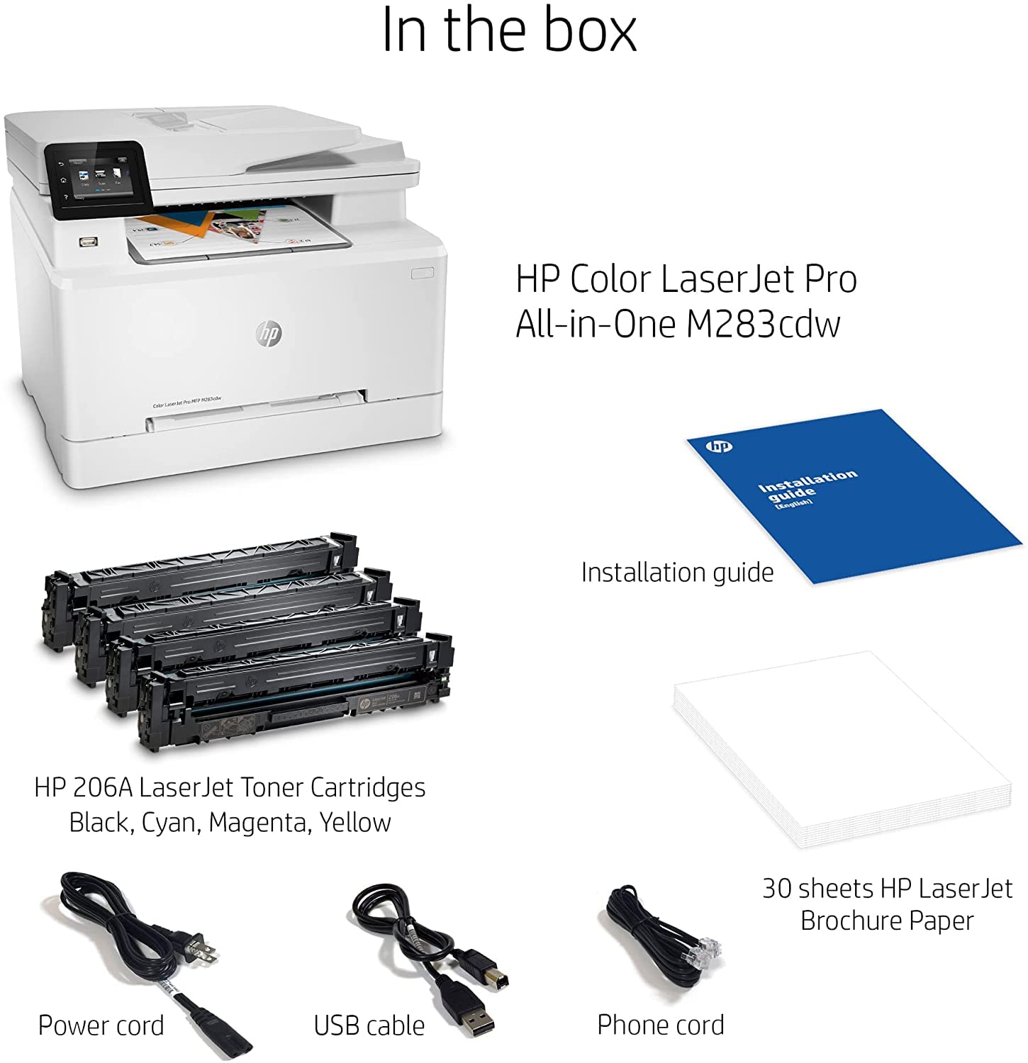 HP Laserjet Pro MFP M283cdw All-in-One Wireless Color Laser Printer- Print Scan Copy Fax - 22 ppm, 600 x 600 dpi, 8.5x14”, 50-Sheet ADF, Auto Duplex Printing, Etherne - WULIC Printer Cable