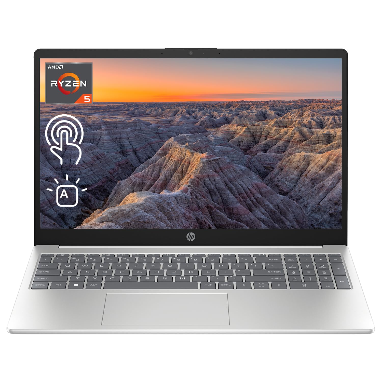 HP 2023 Newest Laptop, 15.6" HD Touchscreen, AMD Ryzen 7 7730U Processor, 16GB RAM, 512GB PCIe SSD, Webcam, Backlit KB, HDMI, Type-C, Wi-Fi 6, Windows 11 Home, Silver