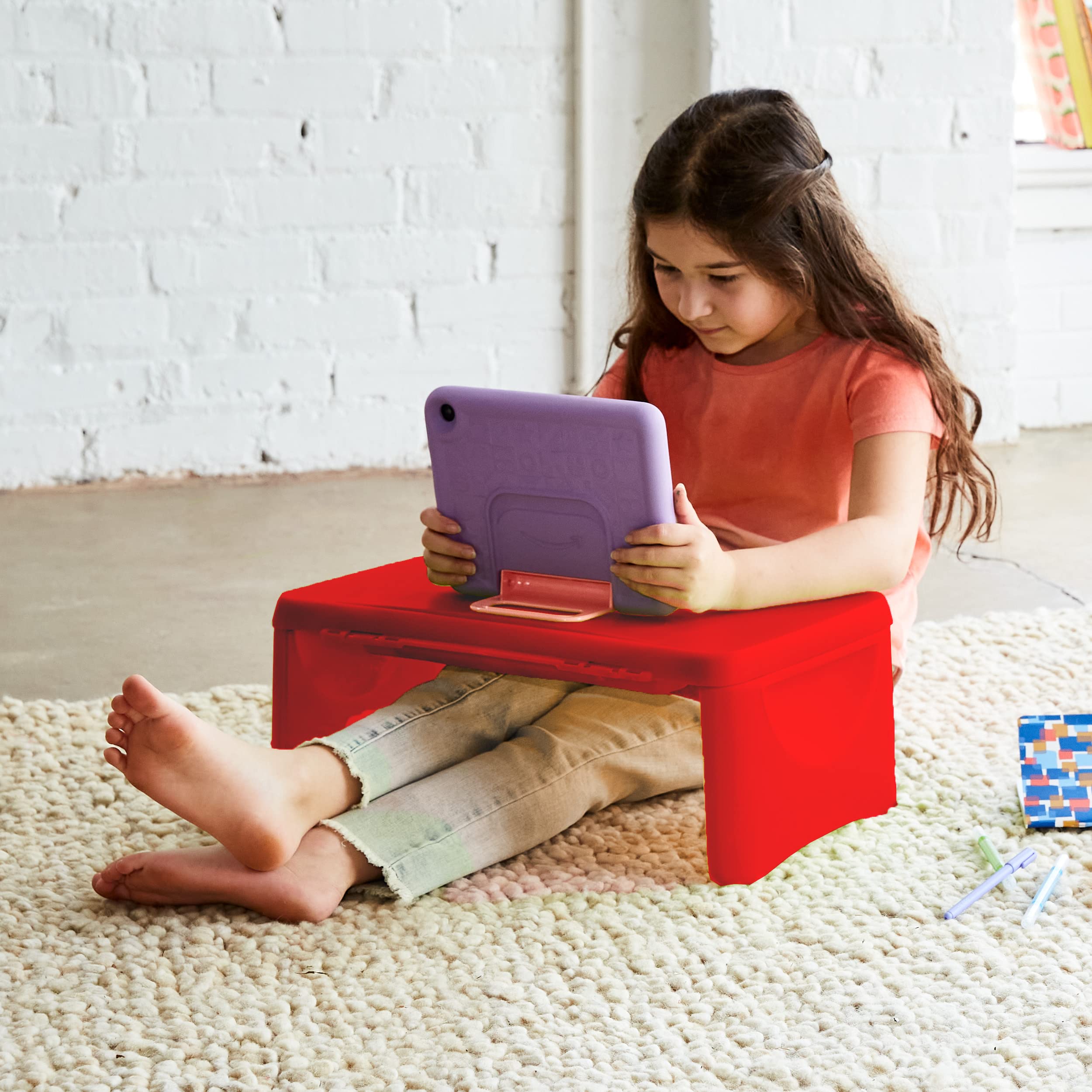 HearthSong Kids’ Portable Folding Lap Desk with Large Storage Activity Tray, 17" L x 12" W, Red
