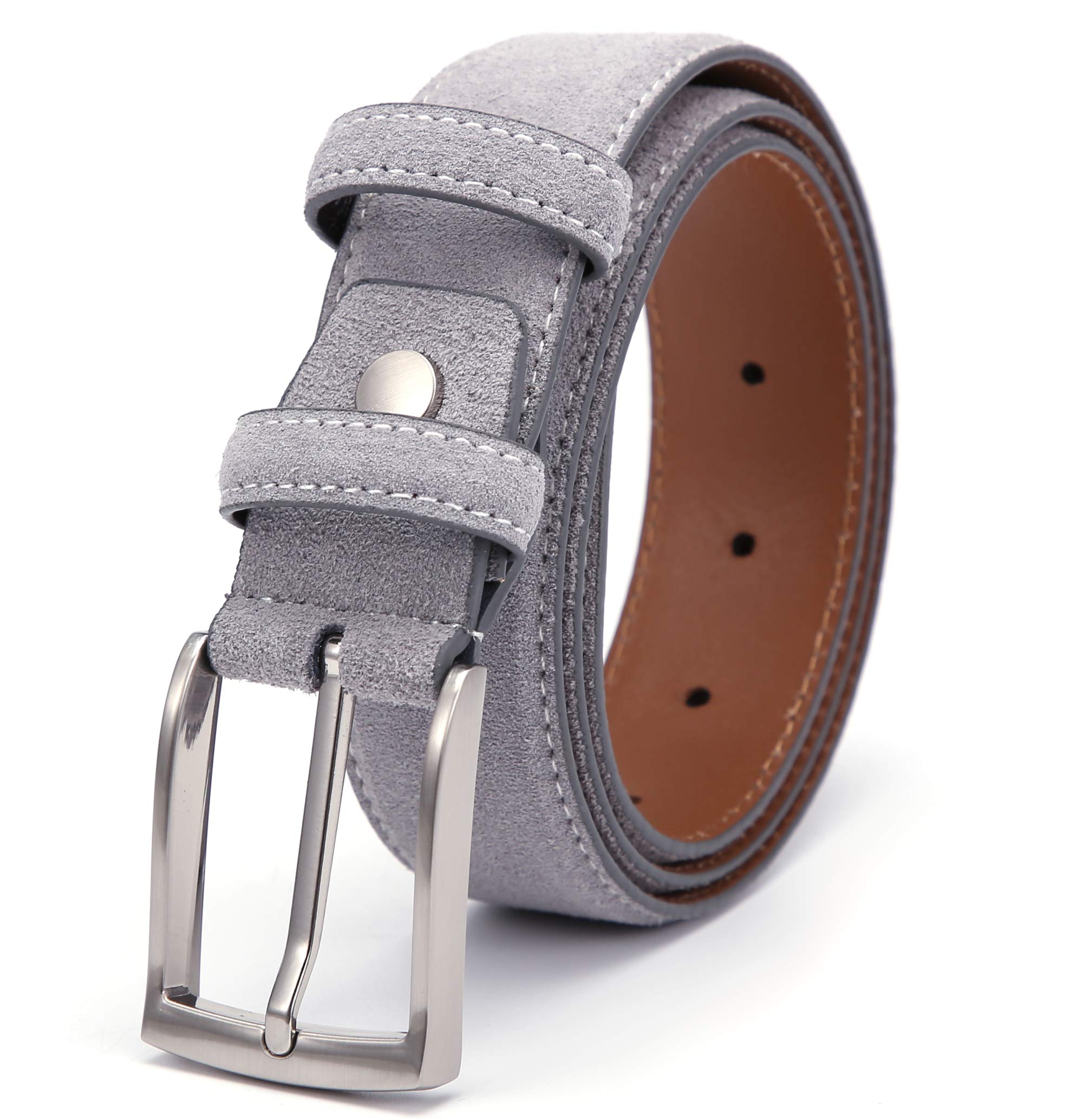Ground Mind Extra Thickness Suede Leather Belt for Men,34,Grey