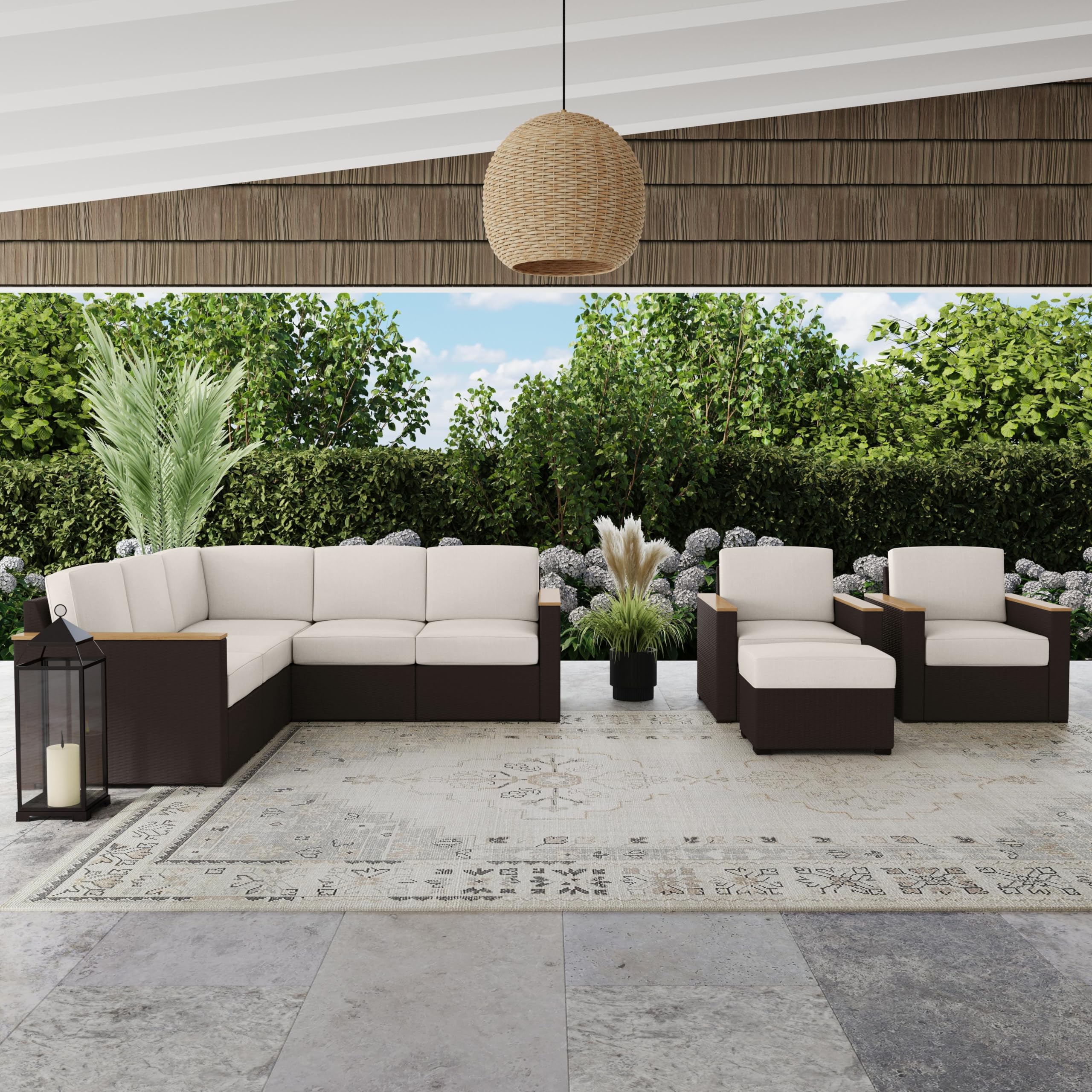 Homestyles 6800-411D9-T 4-Piece Sectional Set, 4PC 6 Seat, Beige/Brown