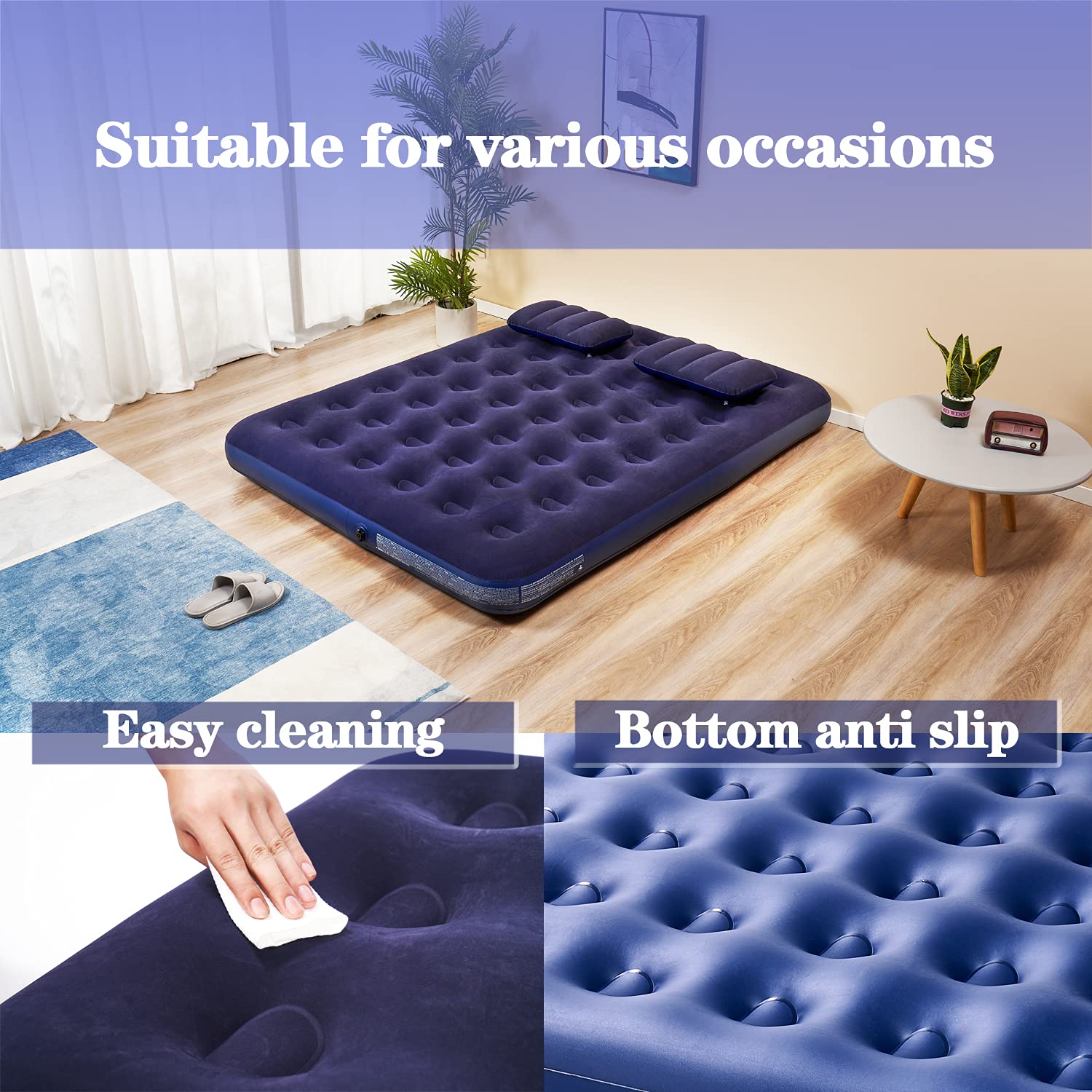Honeydrill Queen Size Air Mattress for Camping,Inflatable Bed with Pump and Pillows for Room