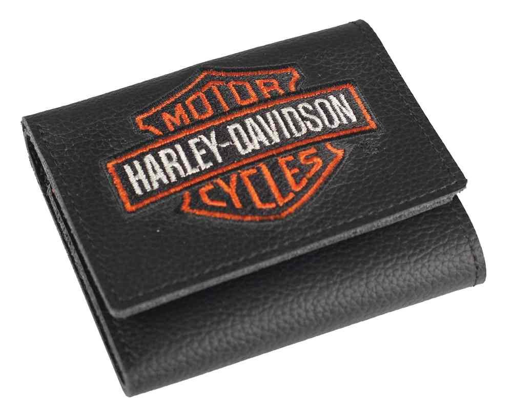Harley-Davidson Men's Embroidered Bar & Shield Tri-Fold Wallet, XML4363-ORGBLK