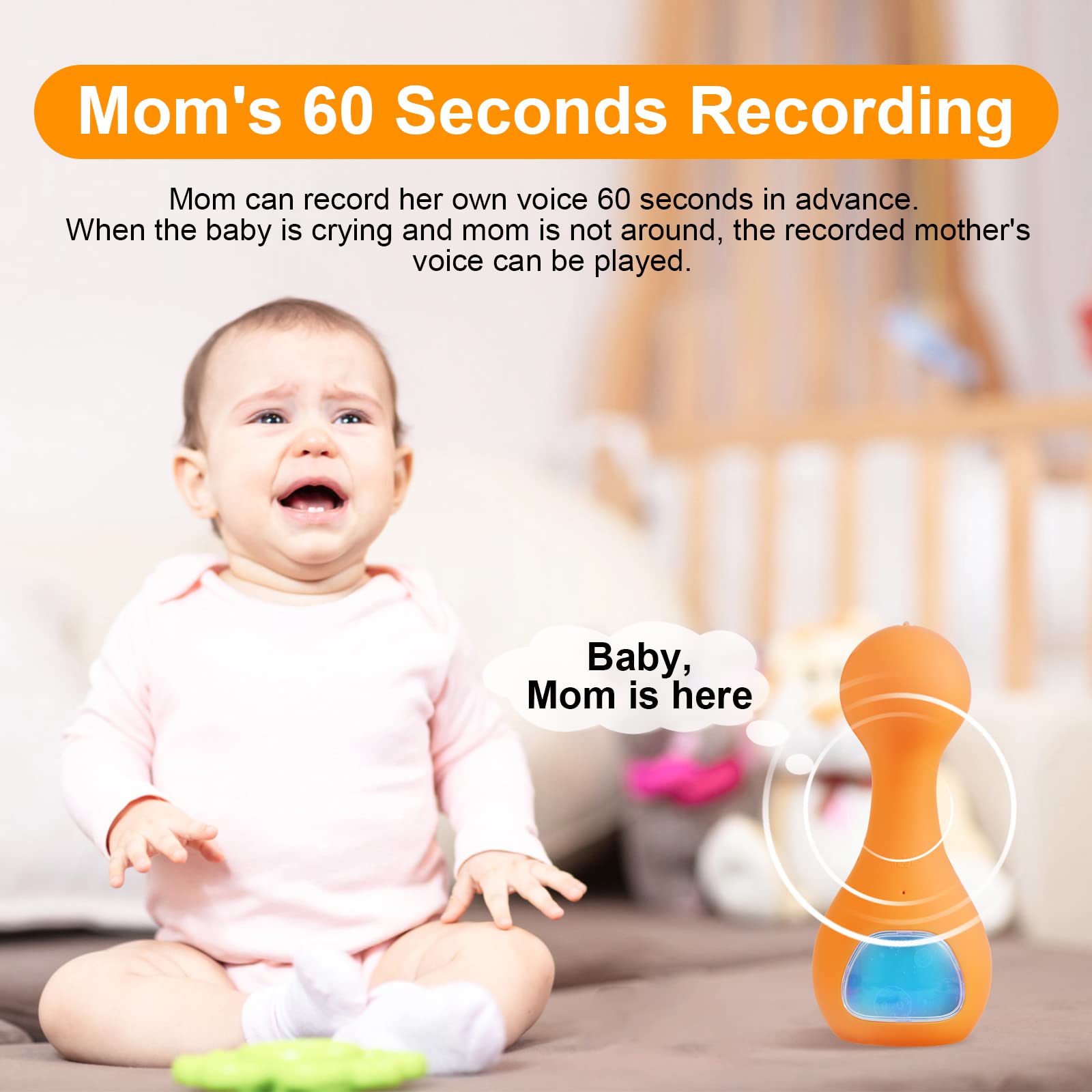 Portable White Noise Sound Machine for Baby，27 Soothing Sounds and 3 Volume Levels，7 NightLights，3 Timers and Memory Function，4 Entertainment Modes，Shushes Baby Kids to Sleep Quickest Way（Orange)
