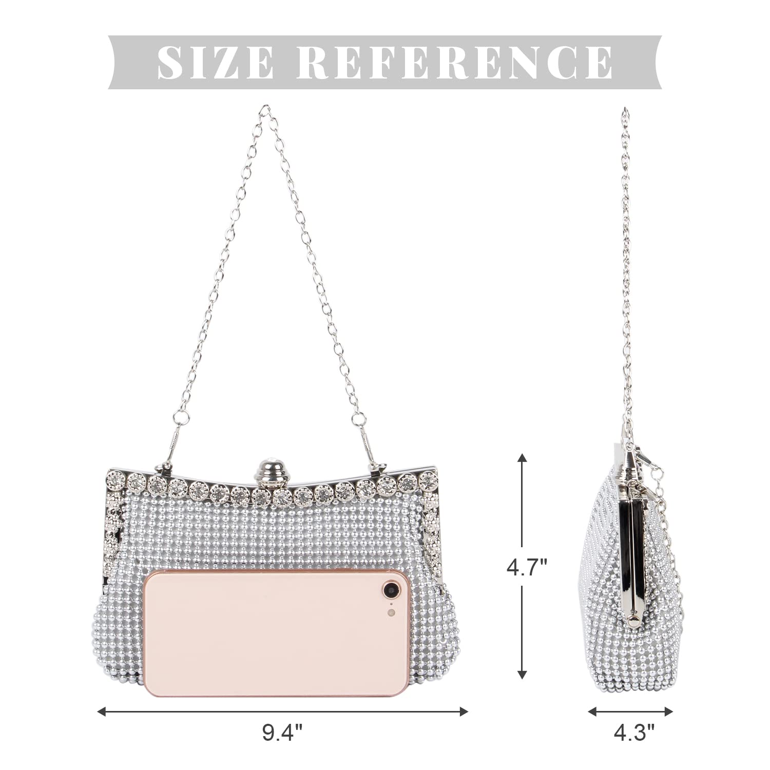 KUANG! Women’s Evening Clutch Rhinestone Purse Handbag Crystal Diamante Wedding Party Shoulder Bags