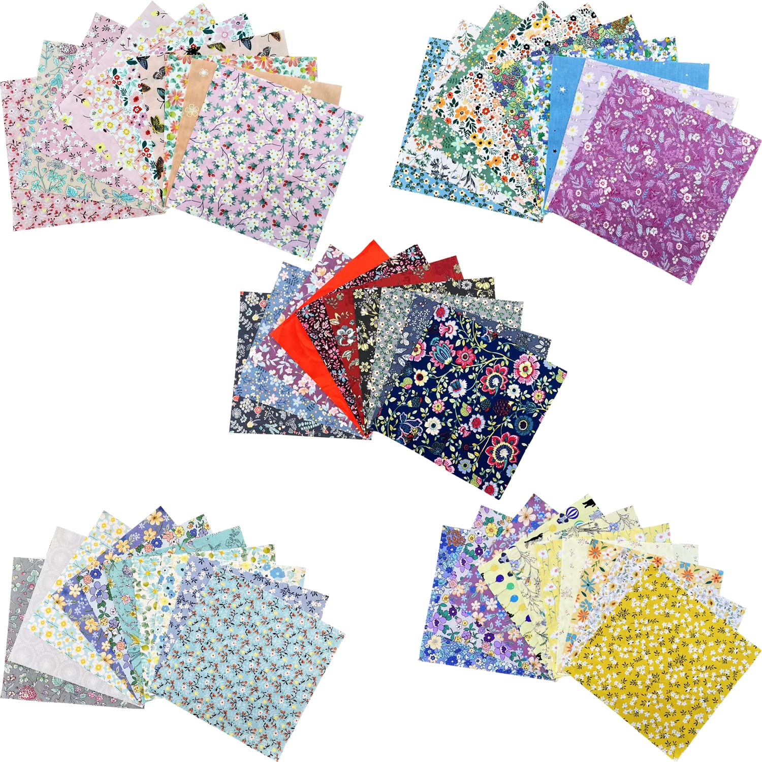 HANPATQUI 50PCS 8 x 8 inch Floral 100% Cotton Fat Quarters Fabric for Sewing and Quilting Bundles Precut Fabric Square for DIY Craft Patchwork…