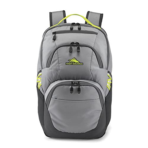High Sierra Swoop SG Backpack, Travel or Work Laptop Bookbag with Drop Protection Pocket, and Tablet Sleeve, One Size, Steel Grey/Neon Green