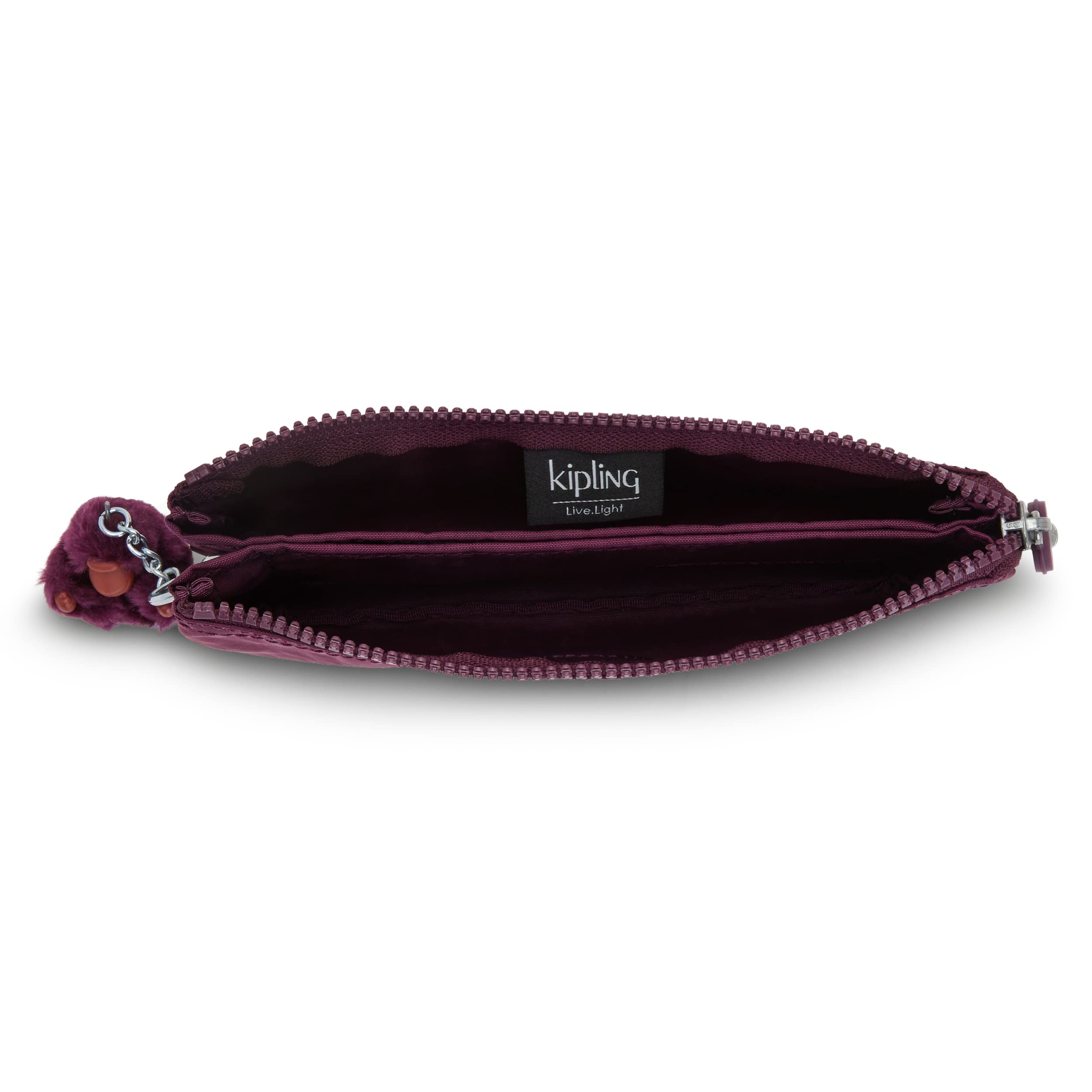 Kipling Womens Women's Barto Pouch, Organize Accessories, Slip Compartments, Zip Closure, Nylon Metallic Pouch, Dark Plum Tonal, 8 L x 4 H 0.75 D US