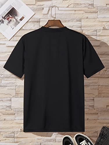GORGLITTER Men's Letter Graphic Round Neck T Shirts Short Sleeve Casual Tee Top Black Large