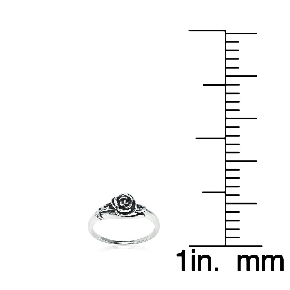 Hoops & Loops Sterling Silver Oxidized Flower Rose Ring, Size 6