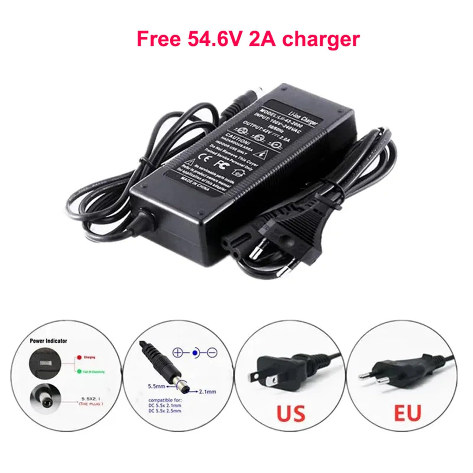 HefddEHY 48V 15Ah/20Ah E-Bike Battery,48V Rechargeable Lithium Battery Pack, with T Connector+54.6V 2A Charger,Suitable for 200W-1000W Electric Bicycles Scooters,15ah