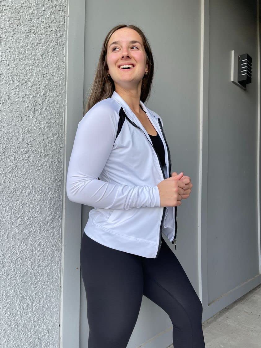 HOTLOOX Women's Yoga Jacket Athletic Workout Running Jacket Full Zip Up Sportswear Lightweight Tops White L