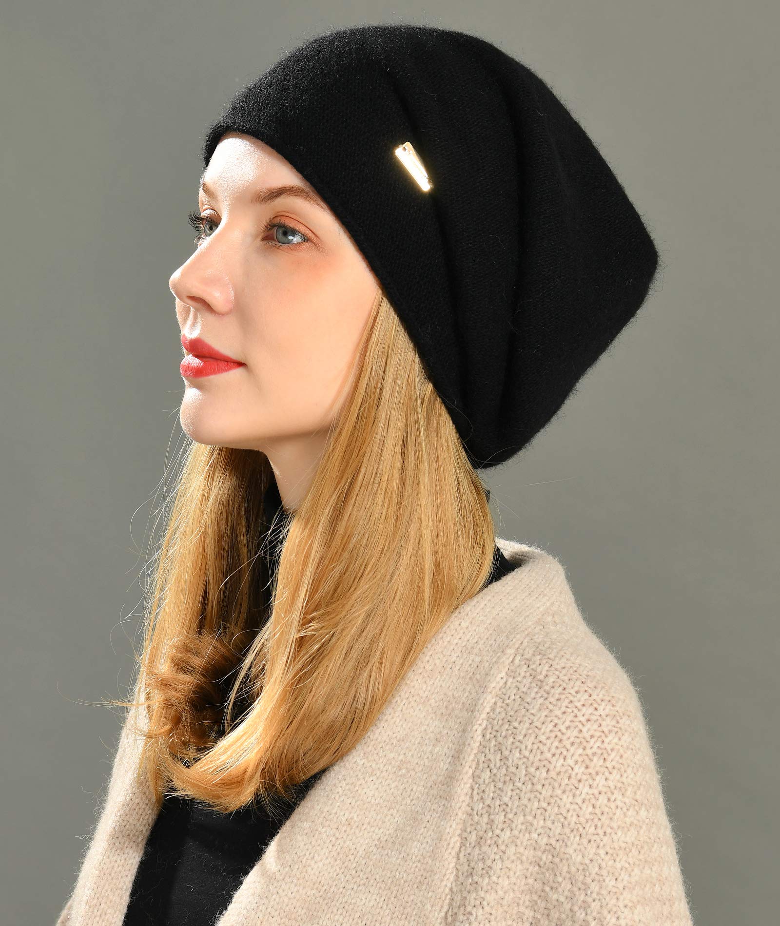 jaxmonoy Cashmere Hat Knit Slouchy Beanies for Women Winter Soft Warm Ladies Wool Knitted Skull Beanies Cap - Black