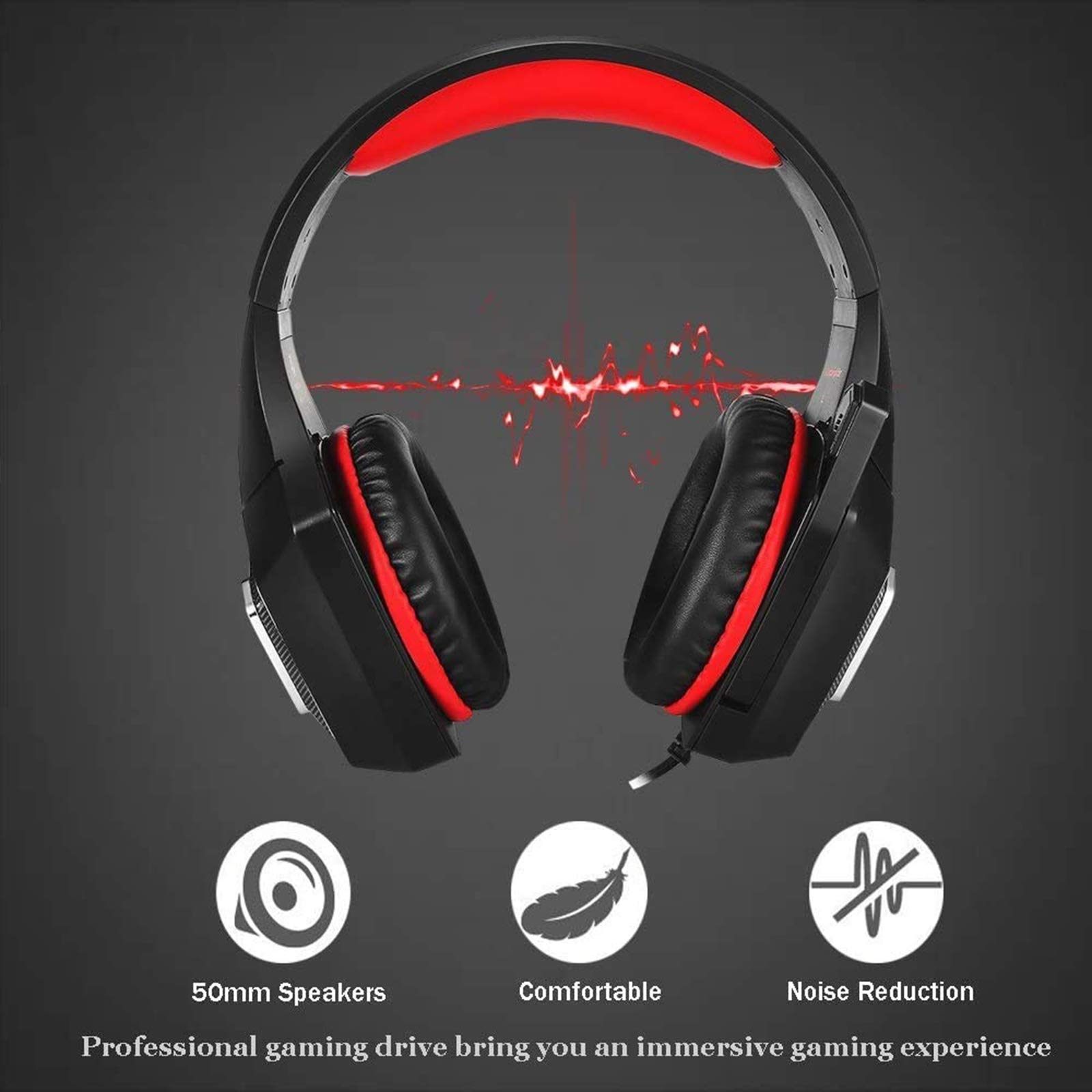 Hunterspider PS4 Gaming Headset, Gaming Headphones with Microphone, Noise Cancelling Stereo 7.1 Surround Sound Headset with Mic for Xbox PC, Unique 7 RGB Light.