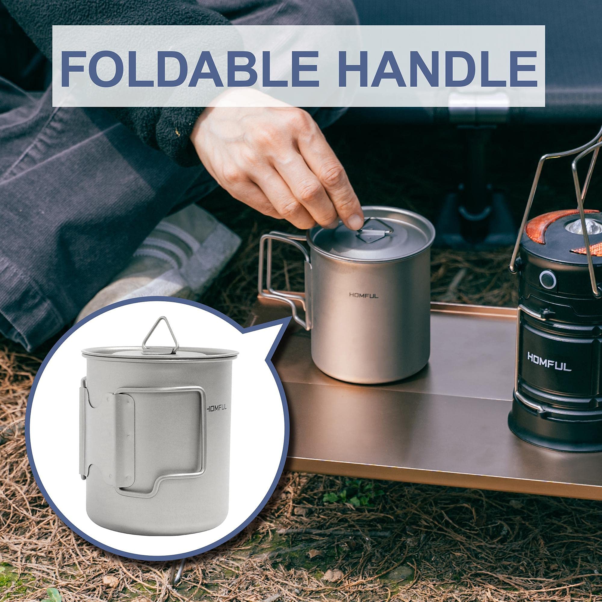 HOMFUL Camping Cookware Titanium Cooking Set,1100ML 420ML Camping Pots Cup Mug,Titanium Spork with Mesh Bag for Backpacking Hiking Picnic