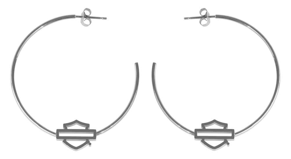 Harley-Davidson Women's Large Bar & Shield Logo Hoop Steel Earrings - Silver